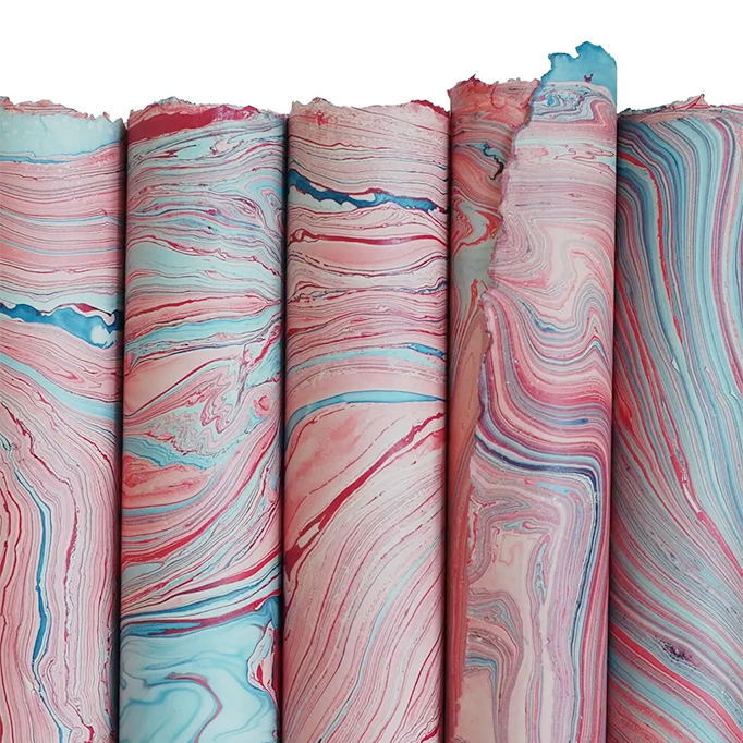 Handmade Marbled Paper- Red with Light and Dark Blues — Two Hands Paperie