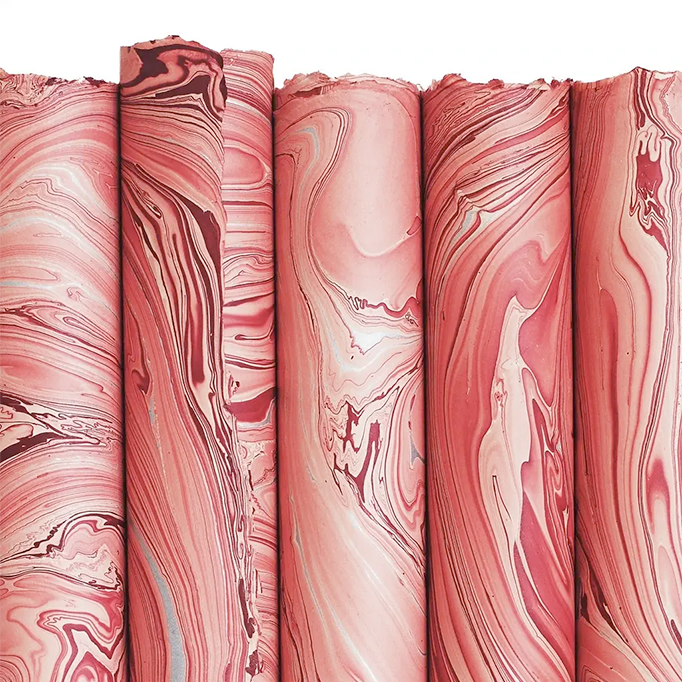 Handmade Marbled Paper- Red, Pink and Silver — Two Hands Paperie